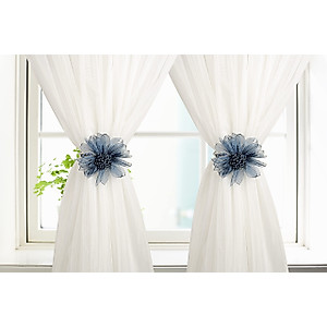 SUQ I OME 2 Pack of Handmade Crystal Pearl Beaded Magnetic Flower Curtain Tieback Holdback for Drapes