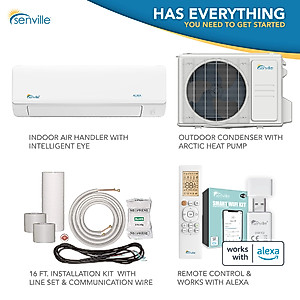 Senville AURA Series Mini Split Air Conditioner Inverter Heat Pump, 24000 BTU, Works with Alexa, Energy Star, White