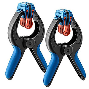 Medium Spring Clamps (Pair) – Easy Squeeze Bandy Clamps Woodworking for Thinner Stock, & Delicate Moldings – One-Handed Operation Medium Clamps – Easy to Grip Nylon Hand Clamps w/Fiberglass
