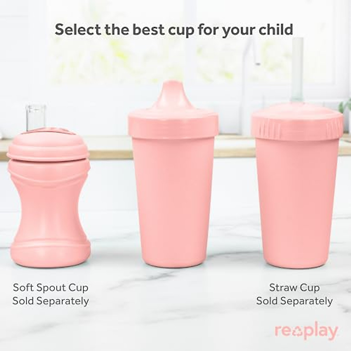 Re-Play Made in USA 10 Oz. Sippy Cups for Toddlers, Pack of 1 - Reusable Spill Proof Cups for Kids, Dishwasher/Microwave Safe - Hard Spout Sippy Cups for Toddlers 3.13" x 6.25", Blush