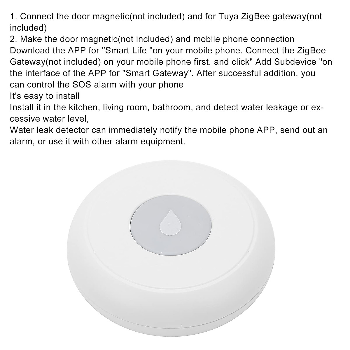 Water Leak Detector for Zigbee, Intelligent Wireless Water Alarm, Water Sensor Overflow Flood Leakage Alerts for Tuya, Linkage Alarm for Kitchen Living Room
