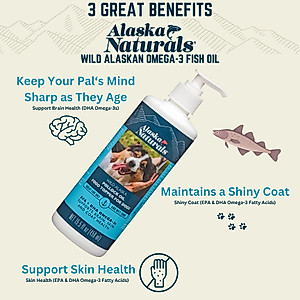 Sustainable Wild Alaskan Fish Oil for Dogs Skin and Coat – EPA + DHA Omega 3 Oil - Fatty Acids Dog Supplements - Support Fur Coat and Brain Health - Natural Liquid Food Topper for Pets – 32 oz. Pump