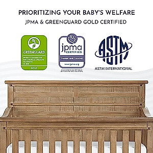 Evolur Andorra 5-in-1 Convertible Crib in Barnwood, Greenguard Gold and JPMA Certified, Made of Hardwood, Easy to Assemble, Wooden Nursery Furniture