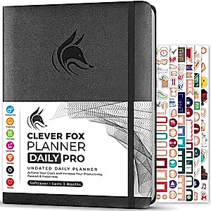 Clever Fox Planner Daily PRO - 8.5 x 11" A4 Size Daily Life Planner and Gratitude Journal to Increase Productivity, Time Management and Hit Your Goals - Undated - Lasts 3 Months (Silver Black)