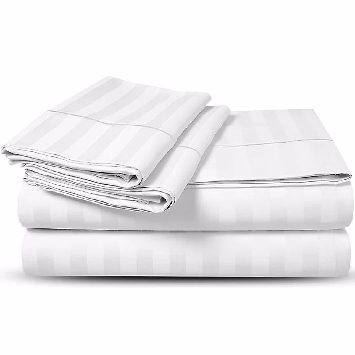 RUMICAFeb 400TC Queen Size Sheet Set - 100% Egyptian Cotton Cooling - Hotel Luxury Bed Sheets - Extra Soft - Upto 10"-12" Deep Pockets - Easy Fit - 4PC White Stripe Bed Sheets - Queen Sheets