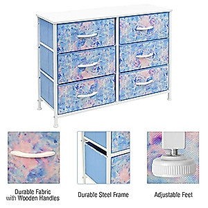 Sorbus Dresser with 6 Drawers - Furniture Storage Chest for Bedroom Tower Unit Furniture, Hallway, Closet, Office Organization - Steel Frame, Wood Top, Tie-dye Fabric Bins (6-Drawer, Pink/Blue)
