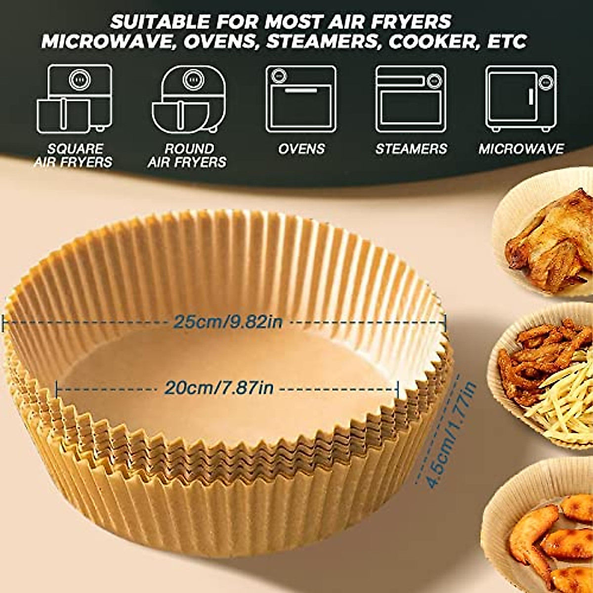 120PCS 8-9.8 Inch Air Fryer Liners, XL Air Fryer Disposable Paper Liner, Lagre Air Fryer Parchment Paper Liners Non-stick, Food Grade Baking Paper for Air Fryer Accessories Oven Microwave