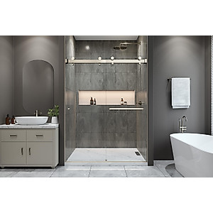 Eurotech Showers VITRA-200 56.5-60" W x 78" H Twinglide Frameless Shower Door w/ 3/8" Clear Tempered Glass (Brushed Nickel)