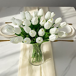 Nubry 30pcs Artificial Tulip Flowers Fake Real Touch Tulips Flower Bouquet for Wedding Arrangements Centerpieces Home Decoration (White)