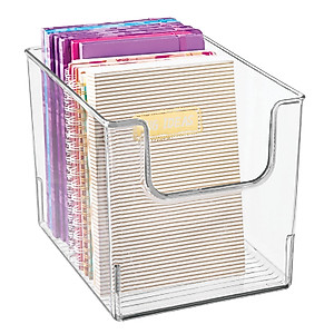 mDesign Modern Plastic Open Front Dip Storage Organizer Bin Basket for Home Office Organization - Shelf, Cubby, Cabinet, Cupboard, and Closet Organizing Decor - Ligne Collection - 8 Pack - Clear