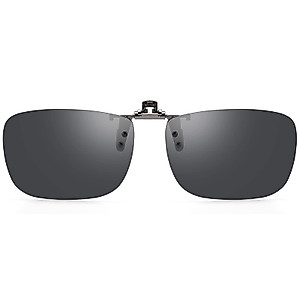 CAXMAN Polarized Clip On Sunglasses Over Prescription Glasses or Reading Glasses for Men Women Flip Up Rimless Rectangle Lens Cover Eyeglasses, Grey Lens, 60 * 42mm