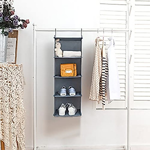 BrilliantJo 2PCS Hanging Closet Organizer, 4 Shelves Hanging Wardrobe Storage Shelves with Hook for Clothes Storage, Washable Oxford Cloth Fabric, 31"x12"x12"(Blue-Gray)