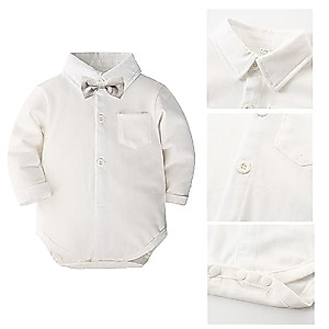 SALNIER Baby Boy Dress Suit Clothes Sets Infant Tuxedo Gentleman Suits Outfits Bowtie Shirt Suspenders Pants Beret Hat 0-24M(Gray 2,12-18 Months)