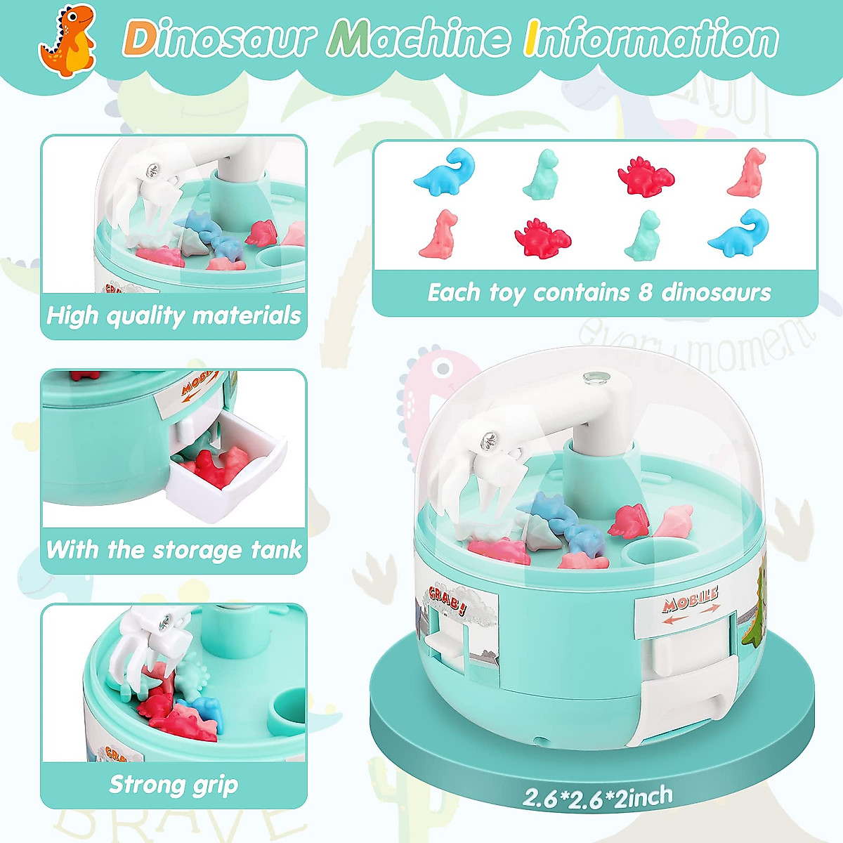 4 Sets Mini Dinosaur Claw Machine Toy Fish Catcher Stuff Toy Kid Prize Favor Handheld Tiny Toy with Figures Sea Creature Miniature Novelty Catcher Storage Box Birthday Carnival Party Game Gift