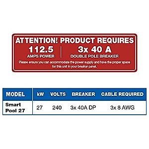 EcoSmart SMART POOL 27 Electric Tankless Pool Heater, 27kW, 240 Volt, 112.5 Amps with Self Modulating Technology