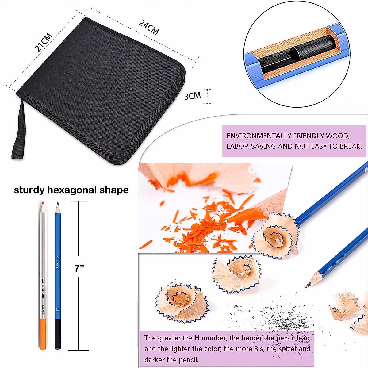 AITUSHA 42-Piece Drawing and Sketching Kit: Comprehensive Art Set for Artists, Watercolor Pencils, Sketch Kit, 50-Page Sketchbook, Black Zipper Case