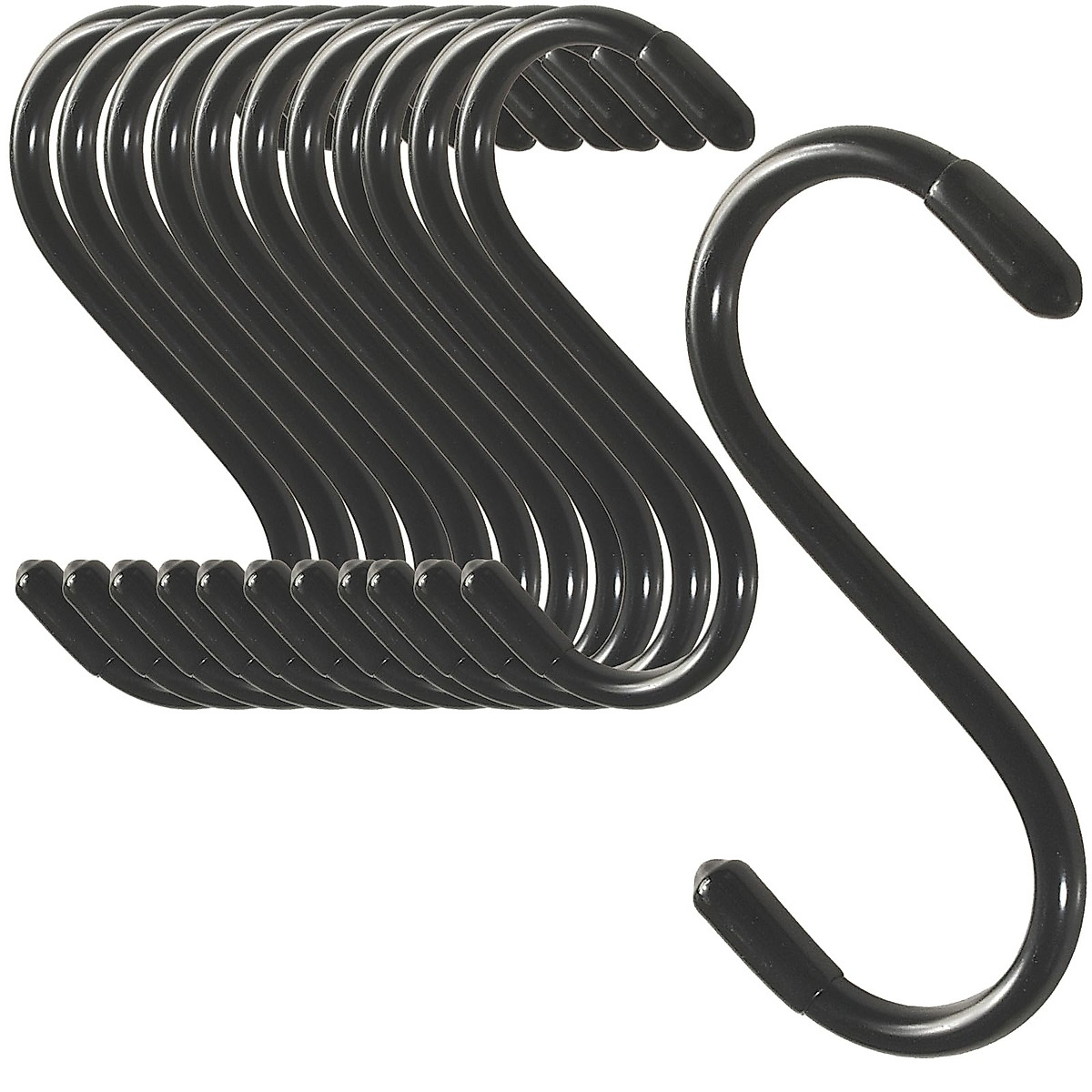 Cozihom 3 Inch Heavy Duty Vinyl Coated S Hooks, Rubber Coated S Hooks, Extra Thick Non Slip Metal S Hanger for Closet, Garden, Garage, Kitchen Hanging, Black, Pack of 12