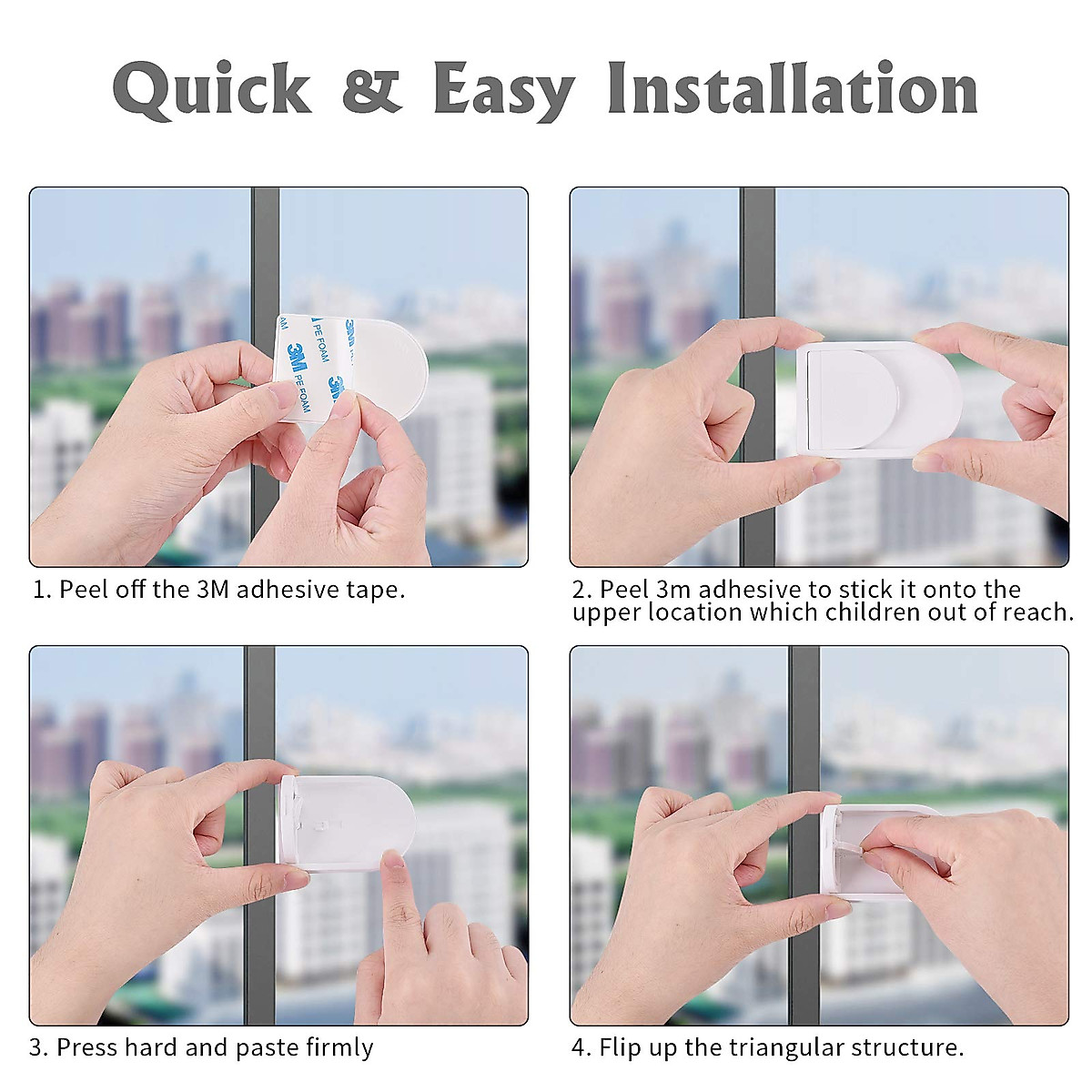 Sliding Glass Door Lock - 4 Pack Safety Slide Window Locks for Patio, Closet, Shower, Window, Wardrobe, Kitchen Cabinet with No Screws or Drills by VENMATE(4 Pack)