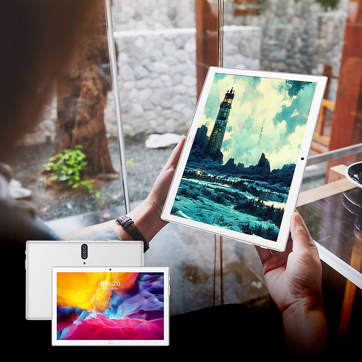 10.1 Inch HD Tablet Computer, 8-core IPS, High-definition Screen, WiFi, Bluetooth, Android Voice Call, Game Tablet, Support SIM Communication Function, Holiday Gift for Family (Silver)