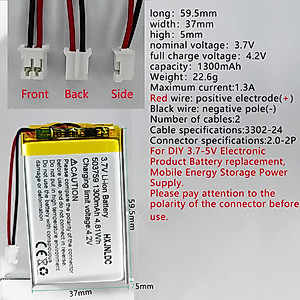 HXJNLDC DC 3.7V 1300mAh 503759 Rechargeable Lithium Polymer Replacement Battery for DIY 3.7-5V Electronic Product, Mobile Energy Storage Power Supply