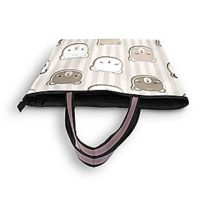 Cute Bear Heads Tote Bag Aesthetic, Large Capacity Zipper Women Grocery Bags Purse for Daily Life 2 Sizes