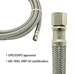 Ice Maker Hose 15 FT, Stainless Steel Braided Refrigerator Ice Maker Connector Water Supply Line with 1/4" Comp by 1/4" Comp Connection