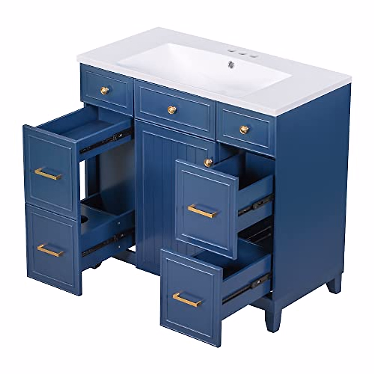 Merax 36" Bathroom Vanity Cabinet with Sink Top Combo Set, Single Sink, Shaker Cabinet with Soft Closing Door and Drawer, Navy Blue