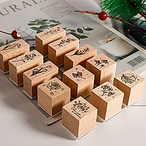 12 Pieces Wood Rubber Stamps Vintage Flowers Stamp Set DIY Craft Scrapbooking Stamps for Journals Diary Planner Letter Album Card Making