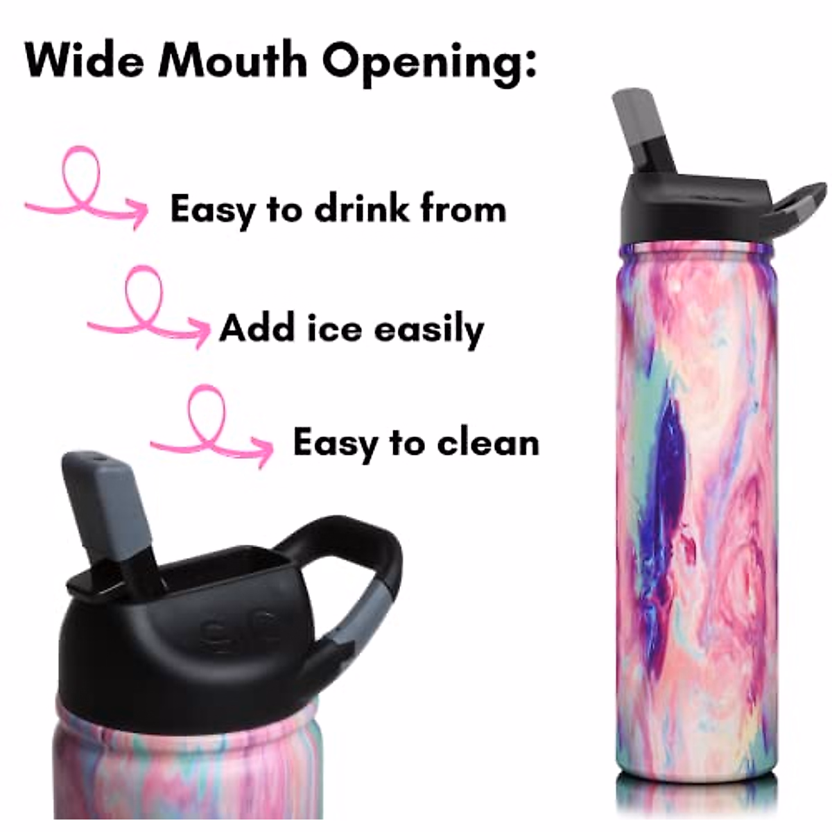 Seriously Ice Cold SIC 27oz Insulated Water Bottle Thermos, Premium Triple Layer Vacuum Stainless Steel, BPA Free Wide Mouth Lid with Carabiner Clip