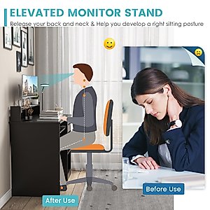 HAPPYGRILL Computer Desk with Monitor Stand, Home PC Office Desk with Keyboard Tray, Drawer & CPU Stand, Study Writing Desk Home Workstation Desk with Display Shelf
