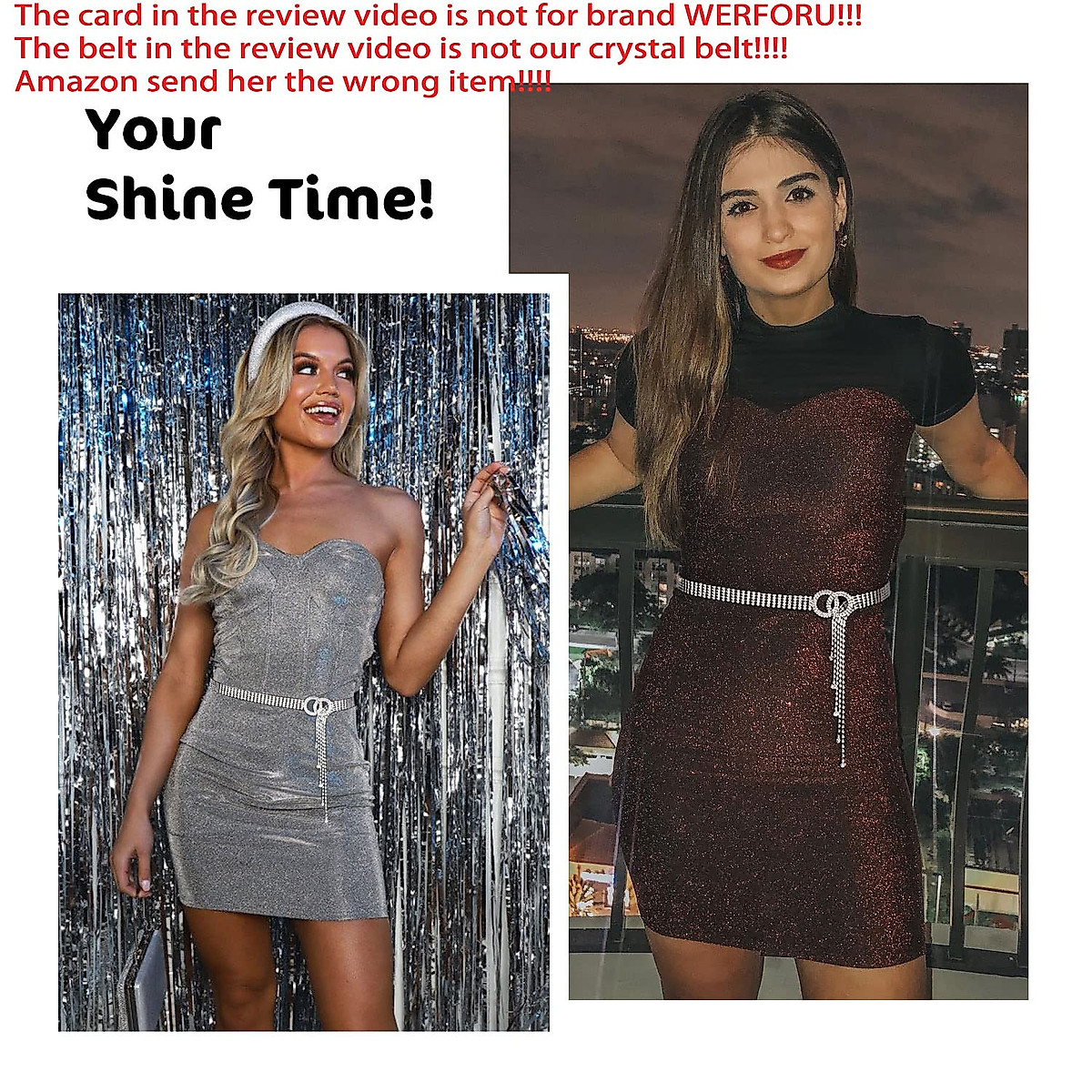 WERFORU Women Crystal Rhinestone Shiny Chain Waist Belt Party Club Sparkle Belt(B-Silver, Pants Size below 38 Inches)