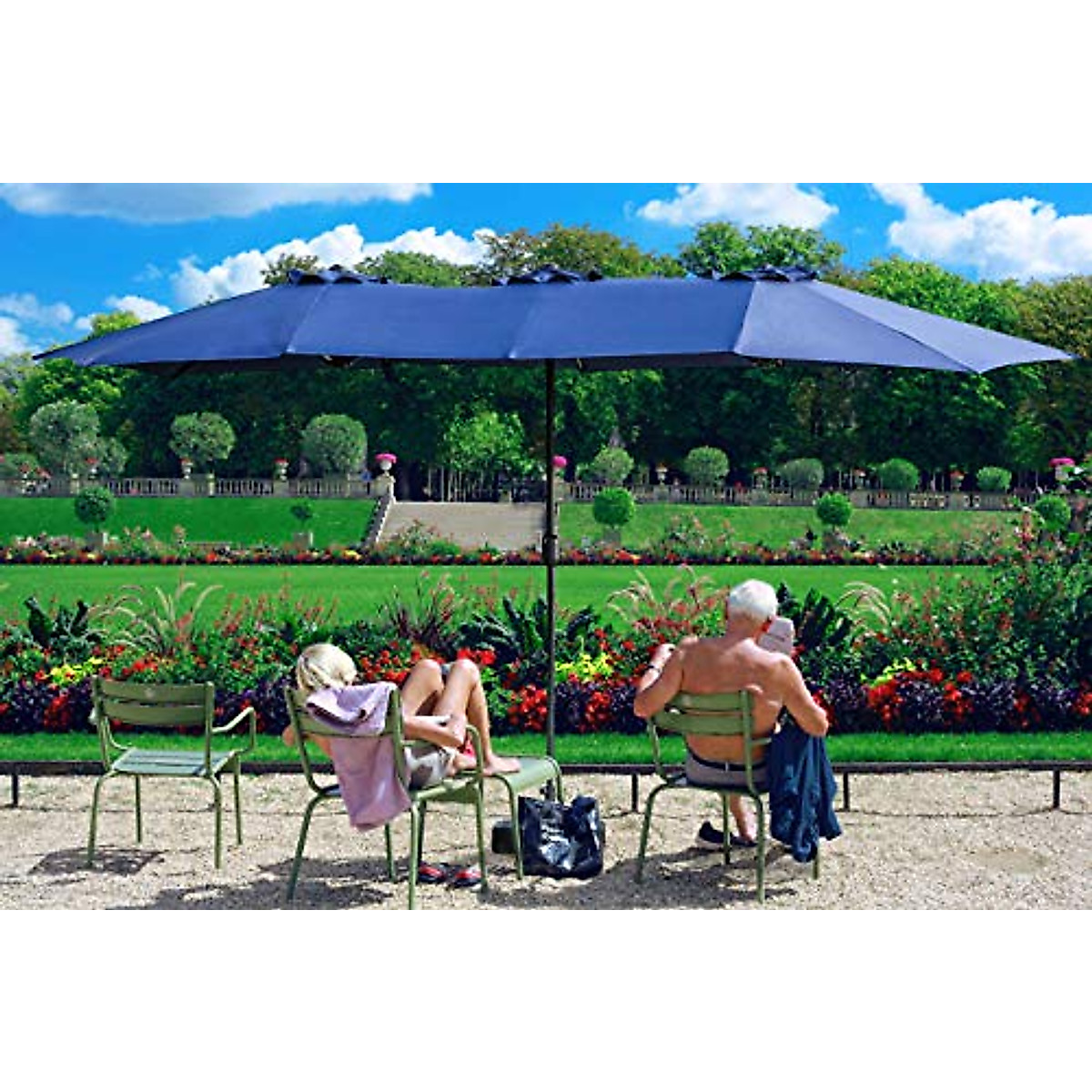 PatioFestival Double-Sided Outdoor Umbrella,15x9 ft Aluminum Garden Large Umbrella with Tilt and Crank for Market,Camping,Swimming Pool (Middle, Blue)