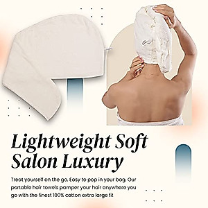 Extra Large Waffle Cotton Hair Towel Wrap - 30 inches Long, 400 GSM, Ultra Absorbent, Quick Dry Hair Turban for Women, Ideal for Long and Curly Hair, Perfect for Plopping (Coral White)