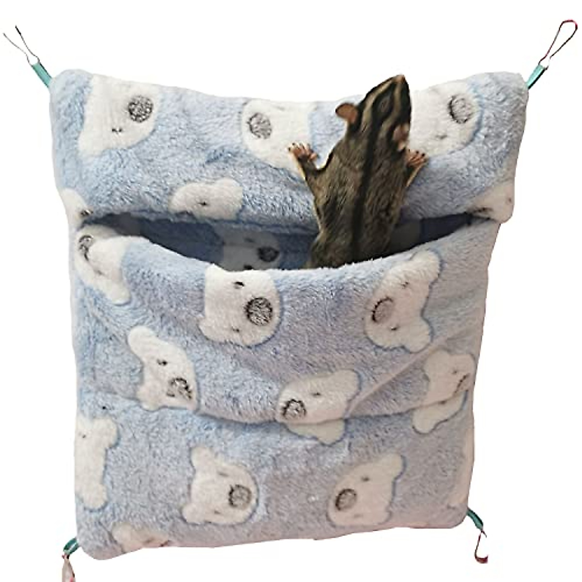 Littledropet Thick Fleece Ferret Sugar Gliders Hammock Pouch Sack Swing Hanging Bed for Rat Guinea Pig Squirrel and Other Small Animal (L(13.7inch), Blue)