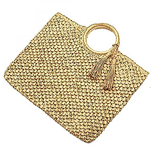Straw Tote Bag Women Large Square Hand Woven Handbags Beach Hobo Bag for Daily Use Beach Shopping Travel (Beige)