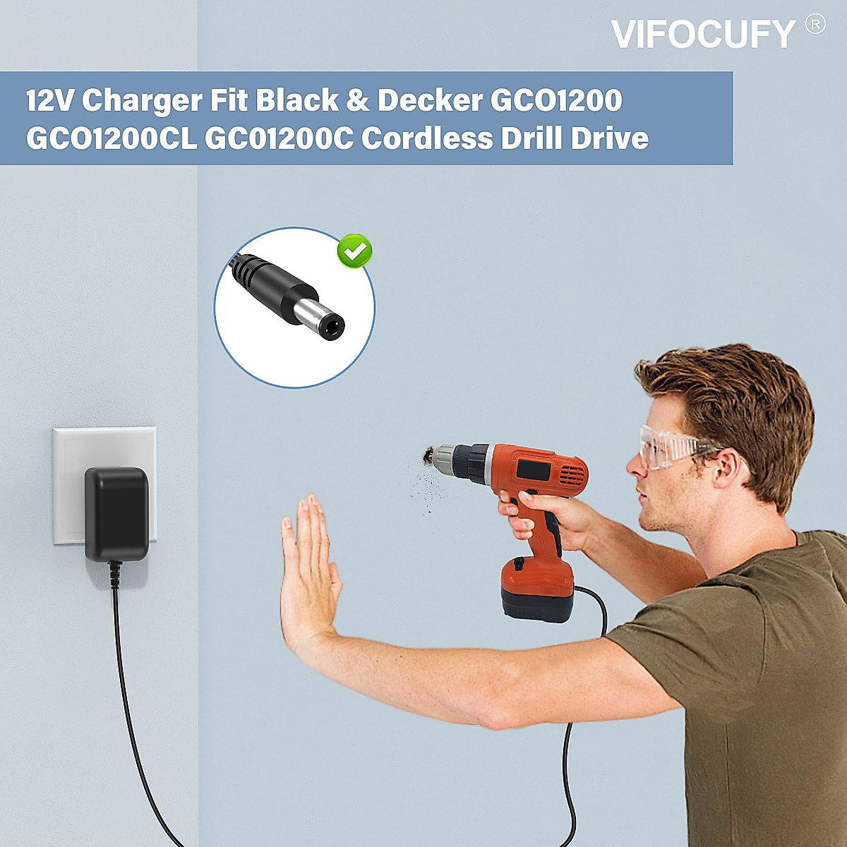 VIFOCUFY Charger Replacement for Black&Decker GCO1200 GCO1200CL GC01200 Cordless Drill Driver Power Cord Charger for Black Decker GCO1200 Drill AC Adapter with UL
