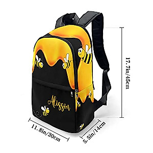 Bumble Bees Honey Drips Black Yellow Personalized Casual Backpack,Custom College School Travel with Name Daypack Laptop 17 Inch for Boys Girs