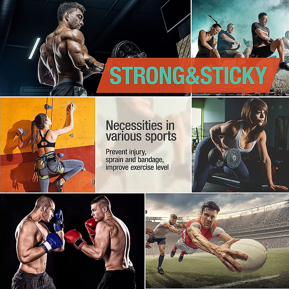 White Athletic Sports Tape 45ft-Very Strong Easy Tear NO Sticky Residue for Athlete & Medical Trainers & First Aid Injury Wrap,Perfect for Fingers Ankles Wrist on Bat, Hockey Stick (6 Rolls)