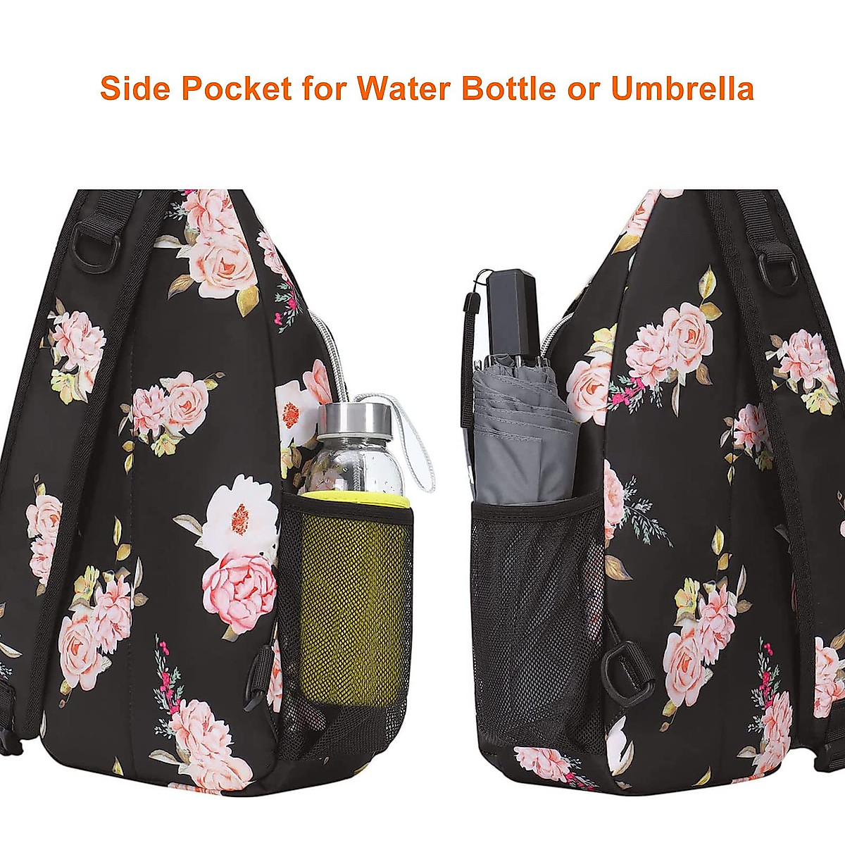 MOSISO Sling Backpack, Multipurpose Travel Hiking Daypack Peony Rope Crossbody Shoulder Bag, Black