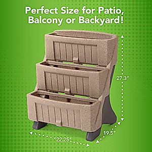 Simplay3 American Home™ 3-Level Multi Tiered Planter – Larger Planter Boxes for Indoor and Outdoor Garden Beds, Natural Stone Color, Made in USA