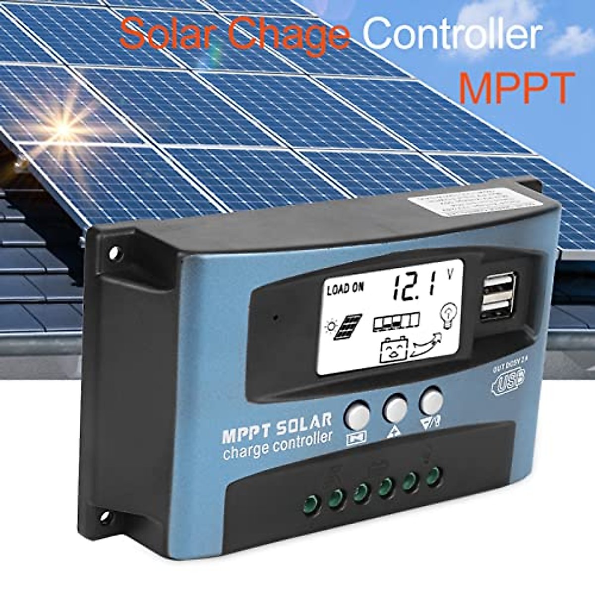 Solar Charge Controller, MPPT Solar Charge Controller 12v/24v Current Auto Focus MPPT Tracking Charge with LCD Display Dual USB Solar Regulator Charge Controller Multiple Load Control Modes (100A)