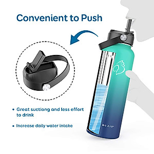 BUZIO Hydro Straw Lid Wide Mouth(BPA Free), Flip Top Cap for Hydro Flask Stainless Steel Water Bottle with 2 Straws and Brushes | Hydro Sports Straw Cap 18oz,32oz, 40oz, 64oz&87oz