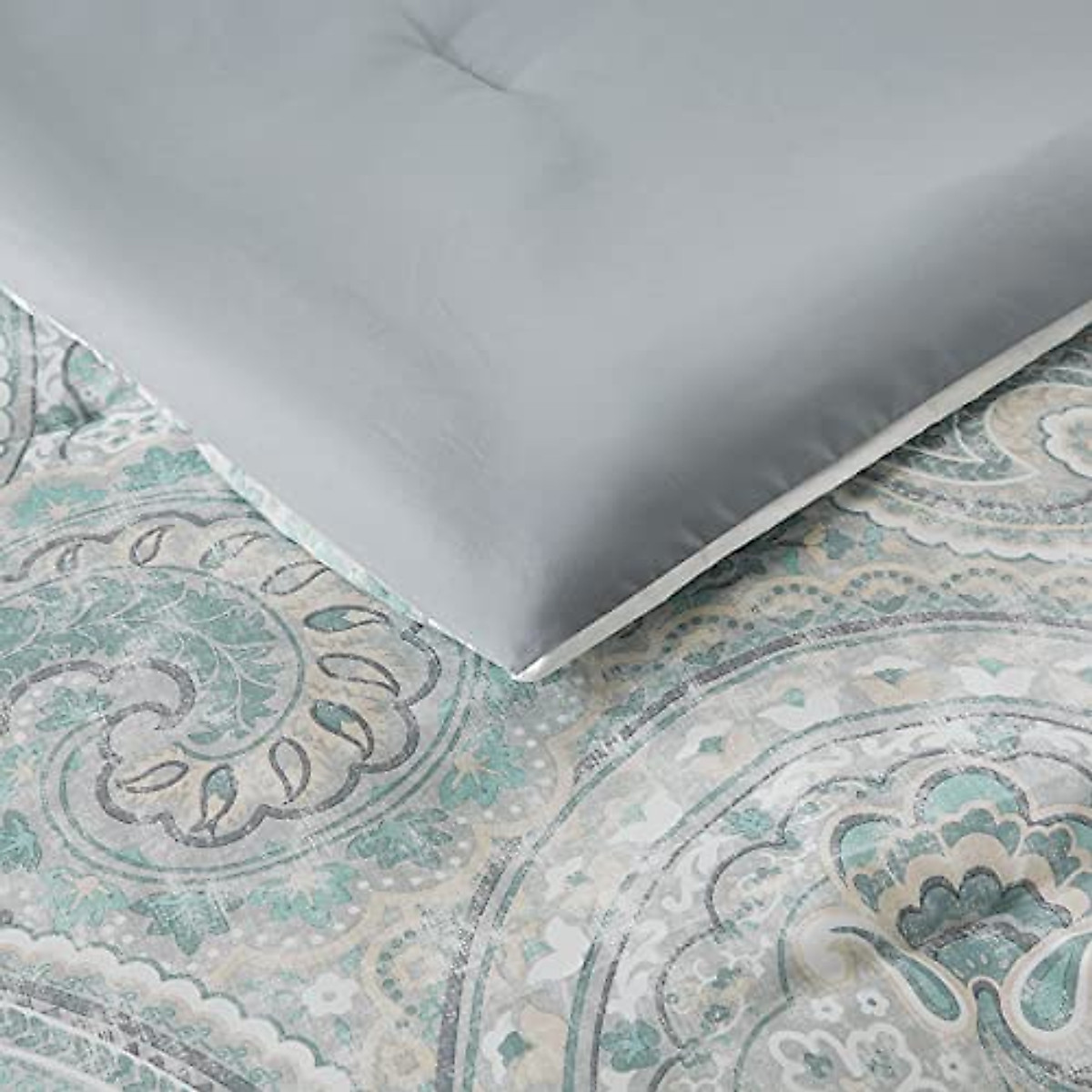 Comfort Spaces Cozy Comforter Set-Modern Classic Design, All Season Down Alternative Bedding, Matching Shams, Bedskirt, Decorative Pillows, Cal King, Kashmir Paisley Blue 8 Piece