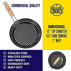 Grillers Choice Grill Basket - Large Non-Stick Commercial Basket With Handle For Outdoor Grilling. Designed By Chef, BBQ Judge. Barbeque Grilling Accessories By Grillers Choice.