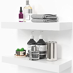 Ballucci 16" Floating Shelves Set, 2-Pack Wood Wall Mounted Ledges with Invisible Brackets for Living Room, Bedroom, Bathroom, Kitchen, Nursery, 6" Deep - White