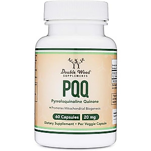 PQQ Supplement - 20mg, 60 Capsules (Pyrroloquinoline Quinone) Promotes Mitochondria ATP Coenzyme Levels, Energy Optimizer and Sleep Support (Non-GMO, Gluten Free, Vegan Safe) by Double Wood