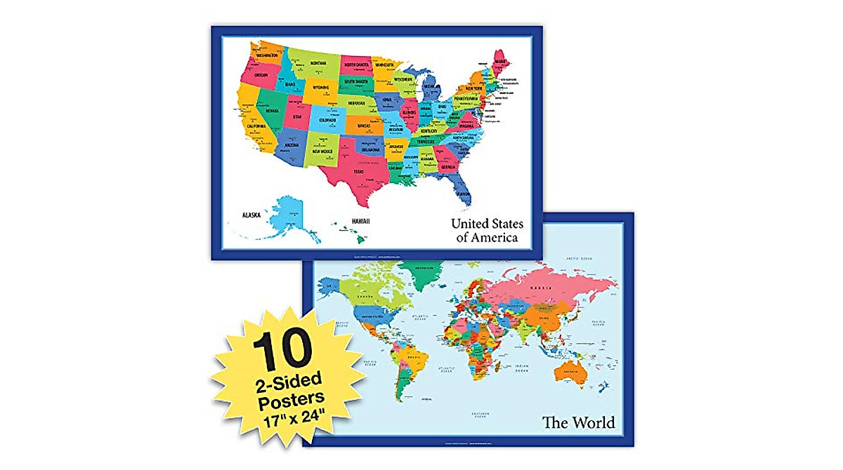 Extra Large USA & World Map Posters for Classrooms