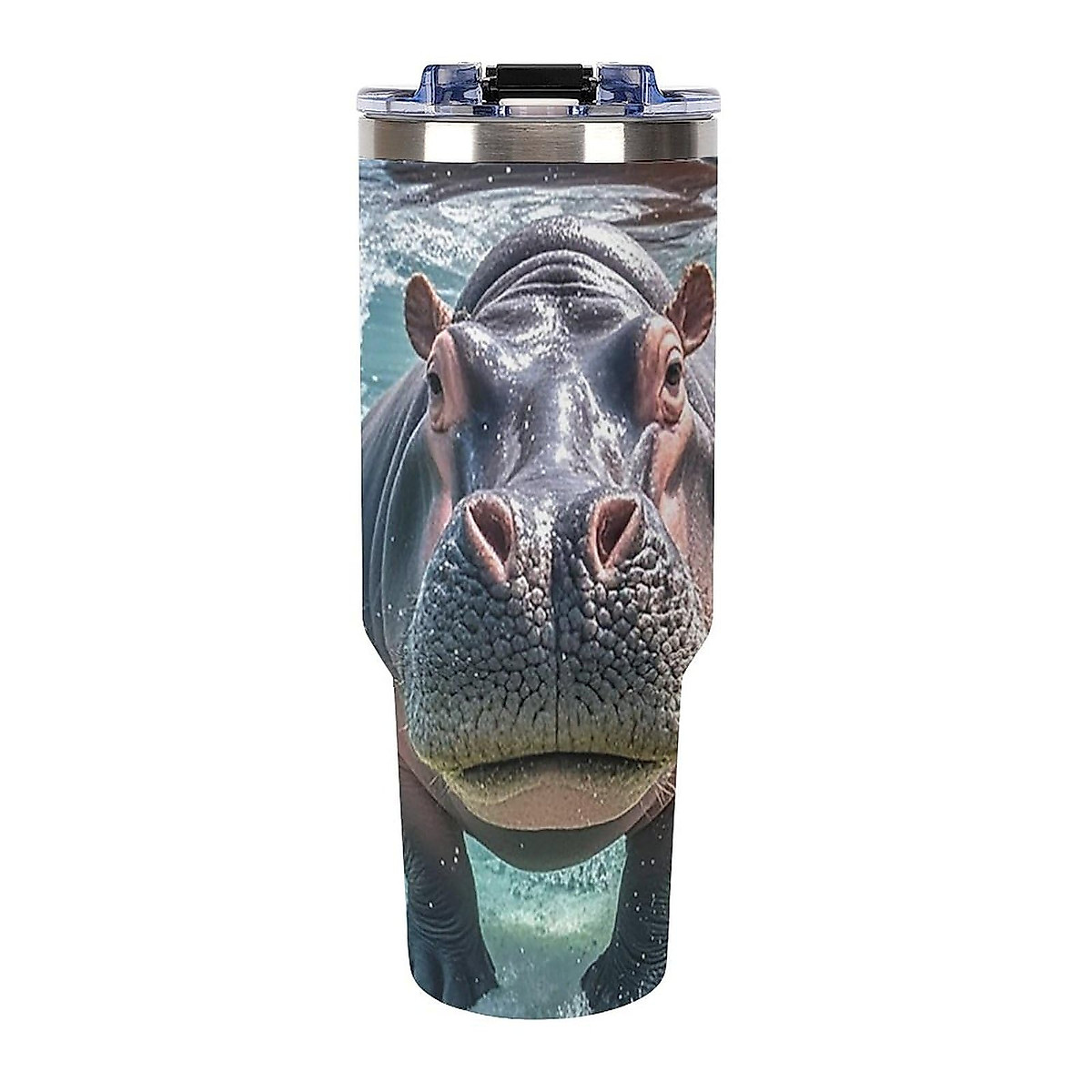 FHECVBN Black 40 Oz Insulated Tumbler with Handle Diving Hippo Printed Leakproof Water Bottle Coffee Mug Car Cup for Gym Outdoors Commute Work