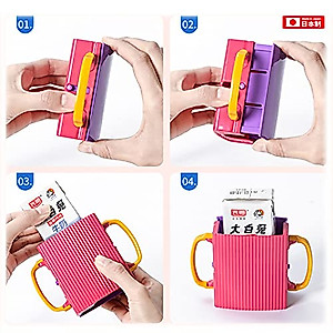 Baby Juice Box Holder Juice Bag Holder for Toddlers No Squeeze Adjustable Folding Food Pouch and Milk Box Holder for Kids No Spill 2-Pack (Blue&Pink)