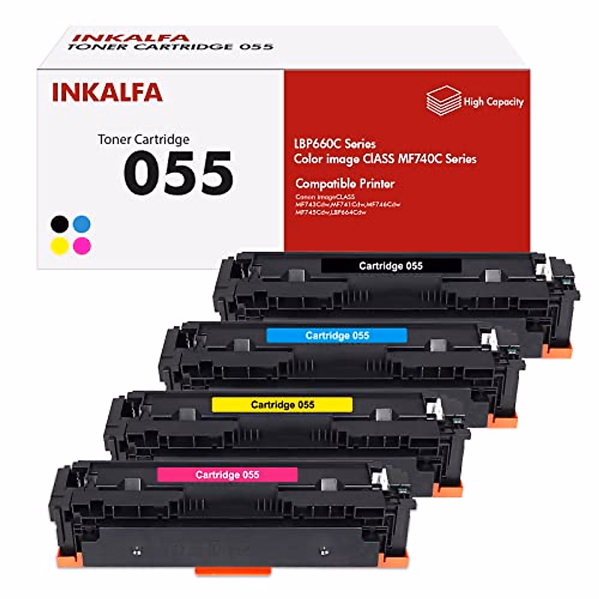 055 055H Toner Cartridge 4 Pack Compatible Replacement for Canon Cartridge 055 055H Color ImageCLASS MF743Cdw MF741Cdw MF745CdwMF746Cdw LBP664Cdw Printer |Black Cyan Magenta Yellow|